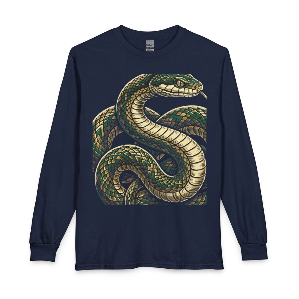 Snake Graphic Long Sleeve Tee — 'Less Hustle More Coffee' Back Print ...