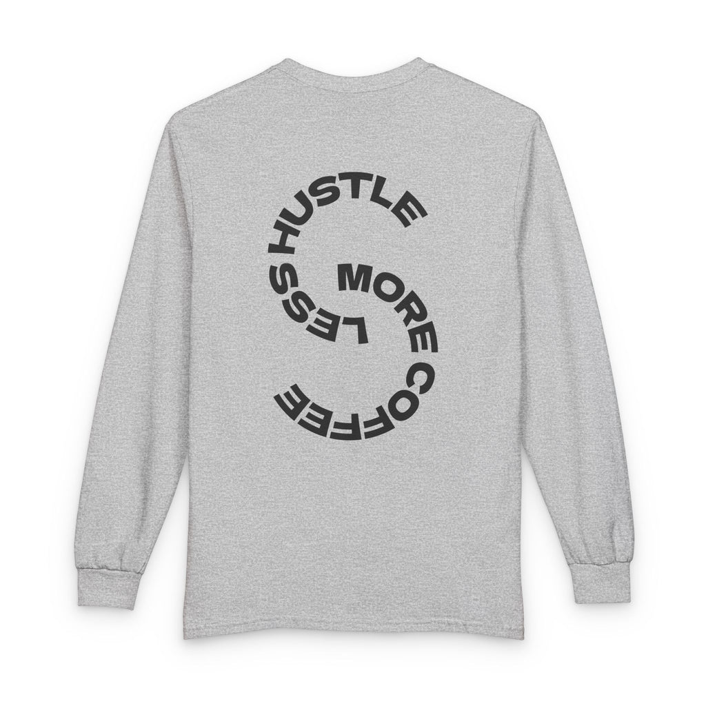 Snake Graphic Long Sleeve Tee — 'Less Hustle More Coffee' Back Print ...